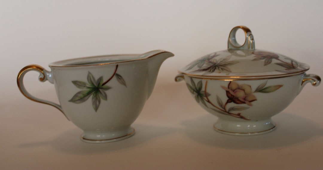 Sugar Bowl With Lid and Creamer Set, Ivory China Meito Woodrose Floral ...