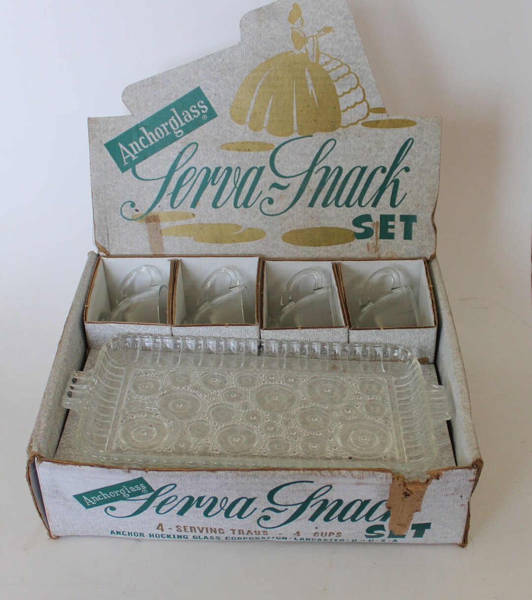 Anchor Hocking Anchorglass Serva-snack Set, 4 Trays and 4 Glasses in ...