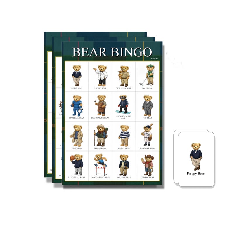 12 Card Teddy Bear Bingo Game Baby Shower Birthday Party Fall Autumn ...