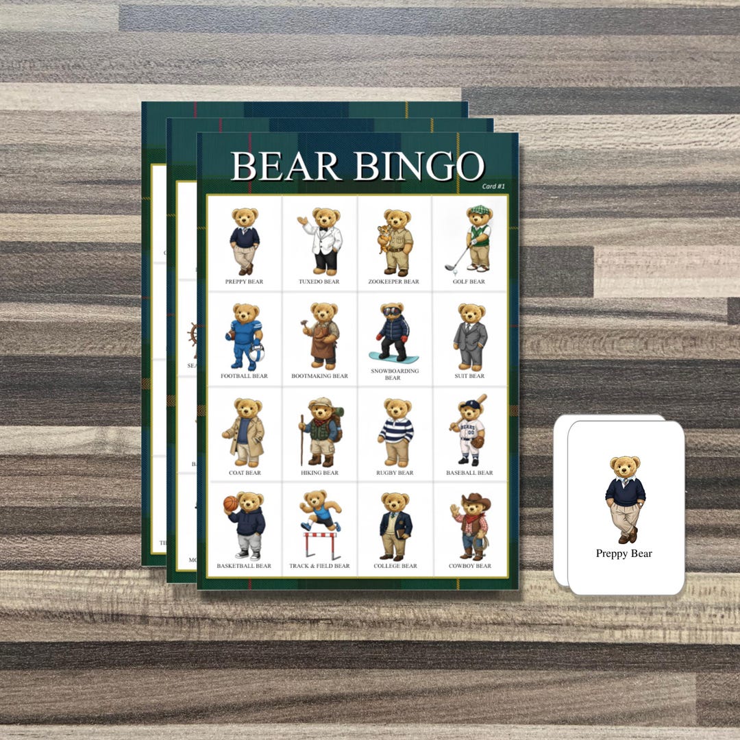 12 Card DIGITAL Teddy Bear Bingo Game File Baby Shower Birthday Party ...