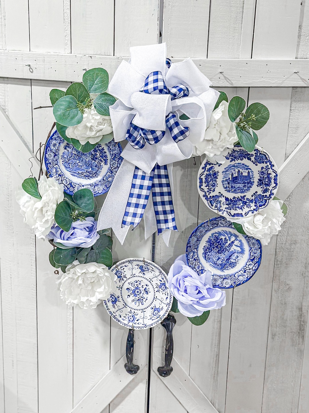 Handmade Chinoiserie Blue & White Vintage Plate Wreath - One of a Kind ...