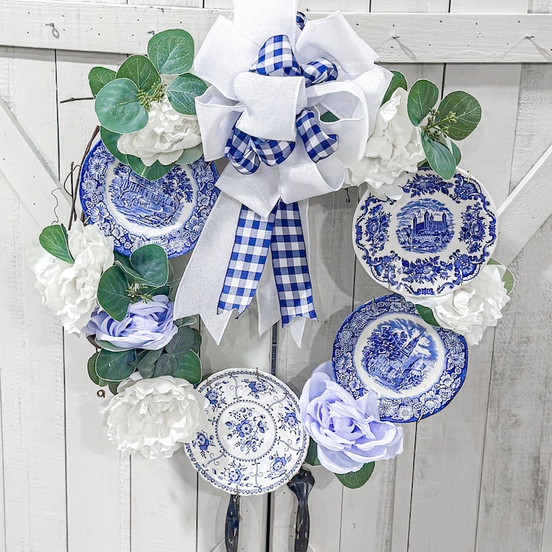 Blue and White Wreath - Etsy