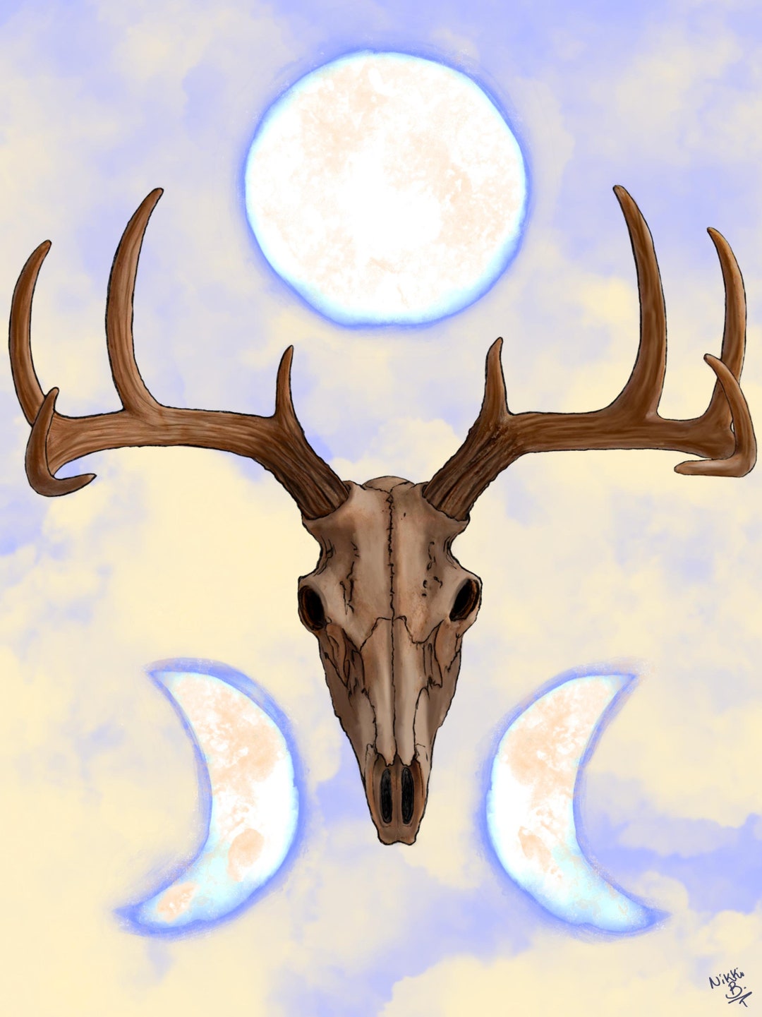 Celestial Deer Skull Poster Triple Moon Artwork Printed Poster Pagan ...