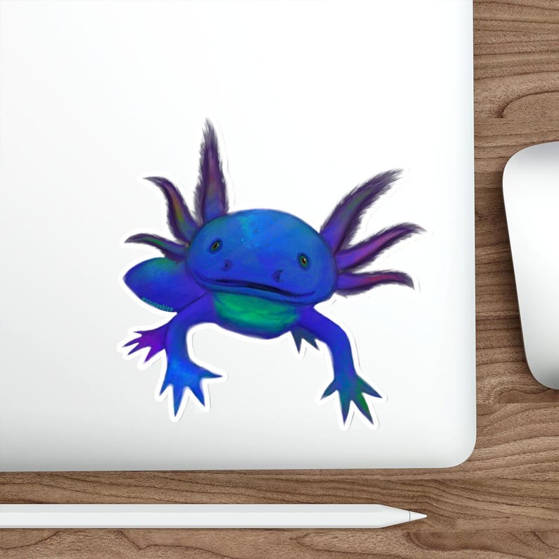 Rainbow Axolotl Die-cut Sticker | Digital Art Printed Sticker | Water ...