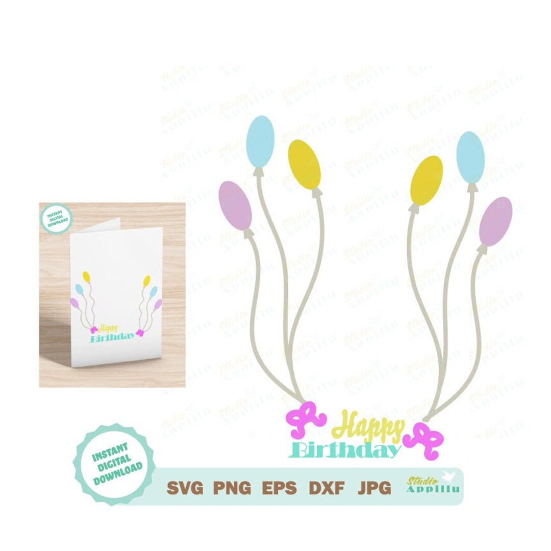 Happy Birthday With Balloons SVG I Birthday Wishes I Colorful Balloons ...