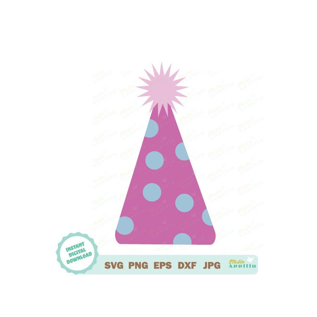 Birthday Hat SVG, Pink Birthday Hat With Dots SVG, Pink Party Hat With ...