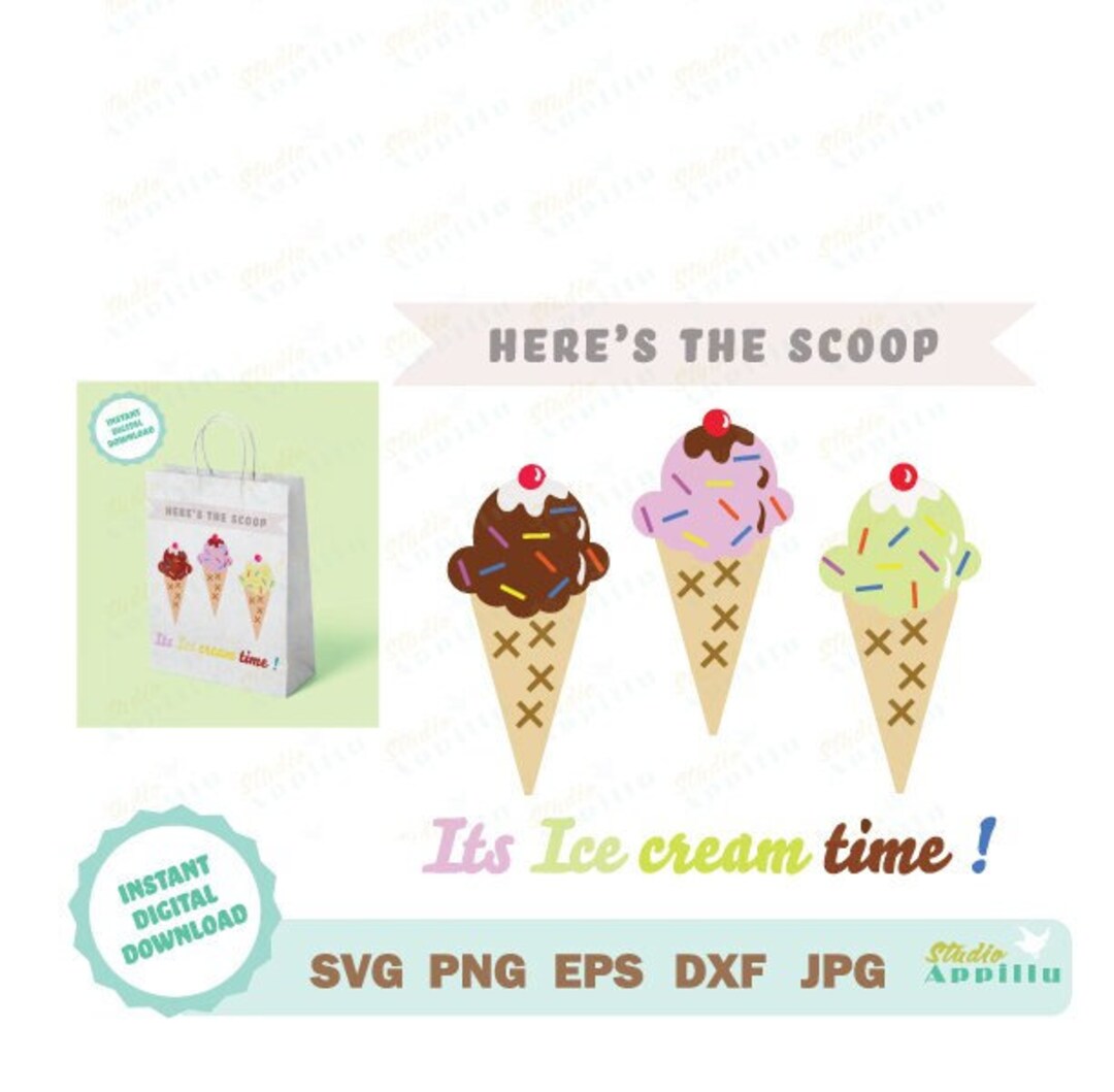 Three Ice Cream SVG I Chocolate Strawberry and Pistachio on Cones SVG I ...