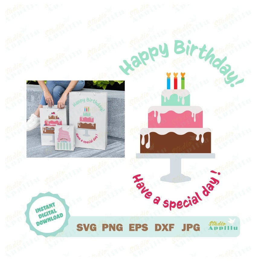 Birthday Cake SVG Tiered Cake With Drippy Frosting SVG, Happy Birthday ...