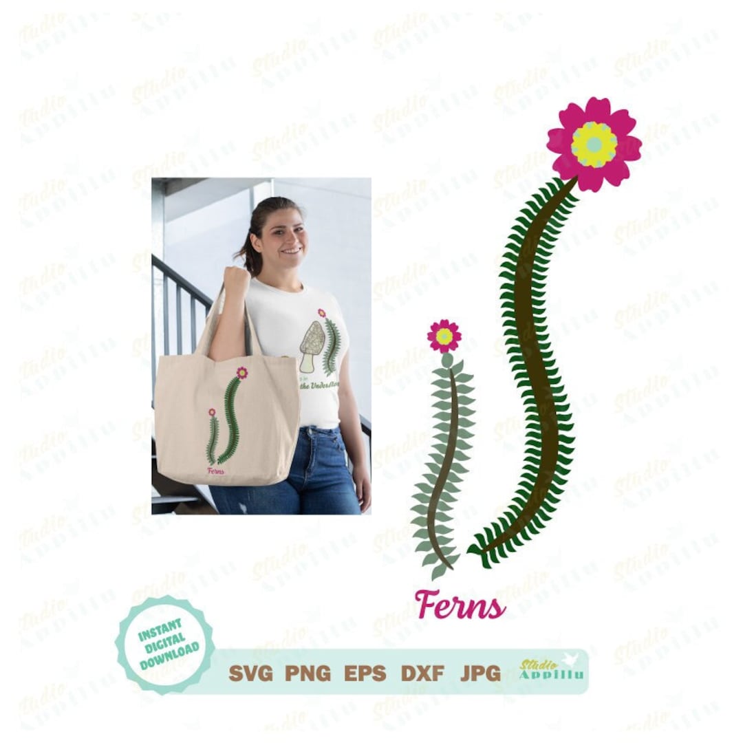 Ferns SVG, Ferns With Pink Flower SVG, Shade Loving Ferns SVG, Ferns ...