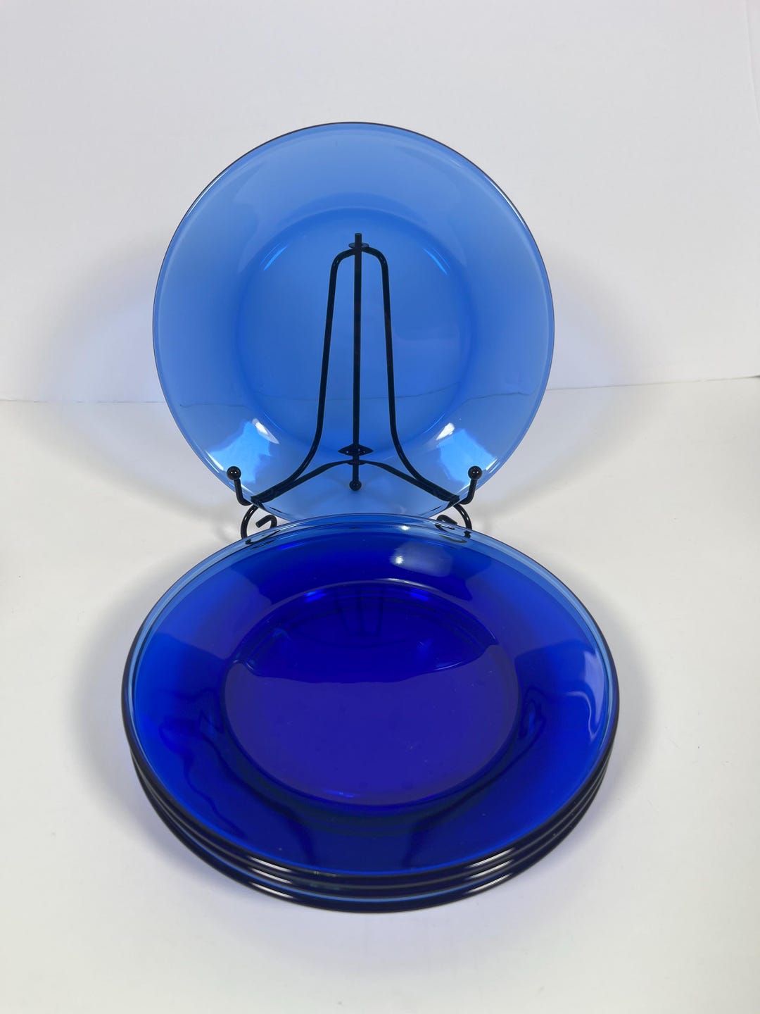 Set of 4 Cobalt Blue Glass Medium (7'') Dessert Plates/vtg Colored ...