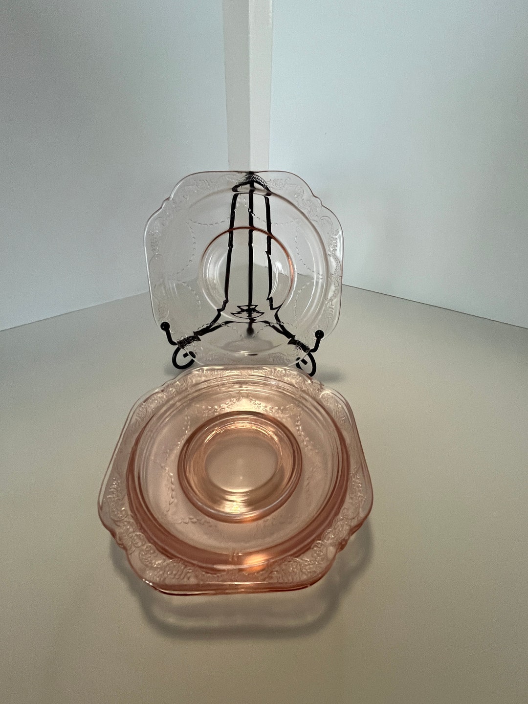 Set Of 4 Recollection Pink Saucer Plates By Indiana Glass Madrid Pink