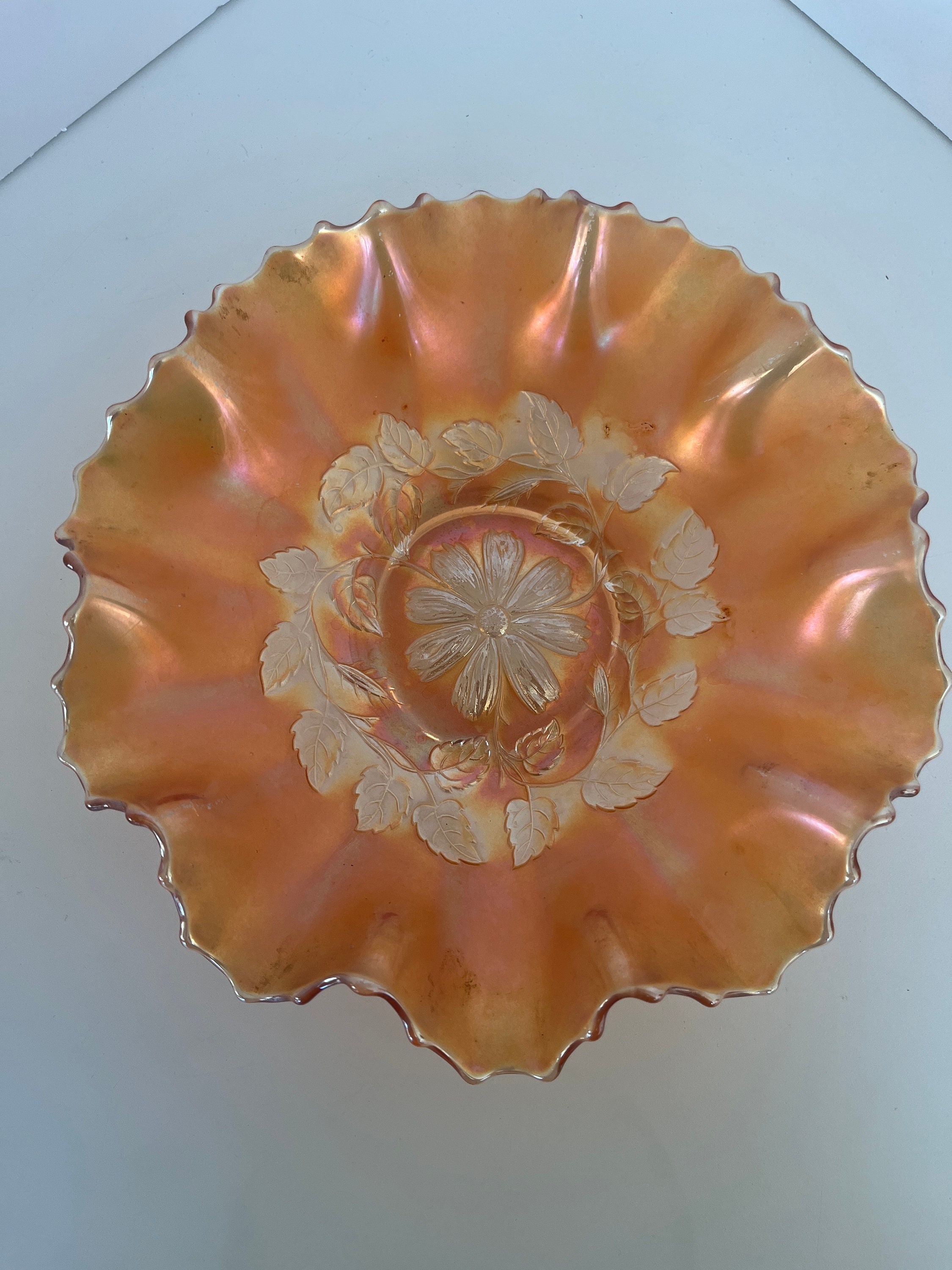 Marigold Iridescent Carnival Glass 9cosmos Variant by Dugan-eight ...