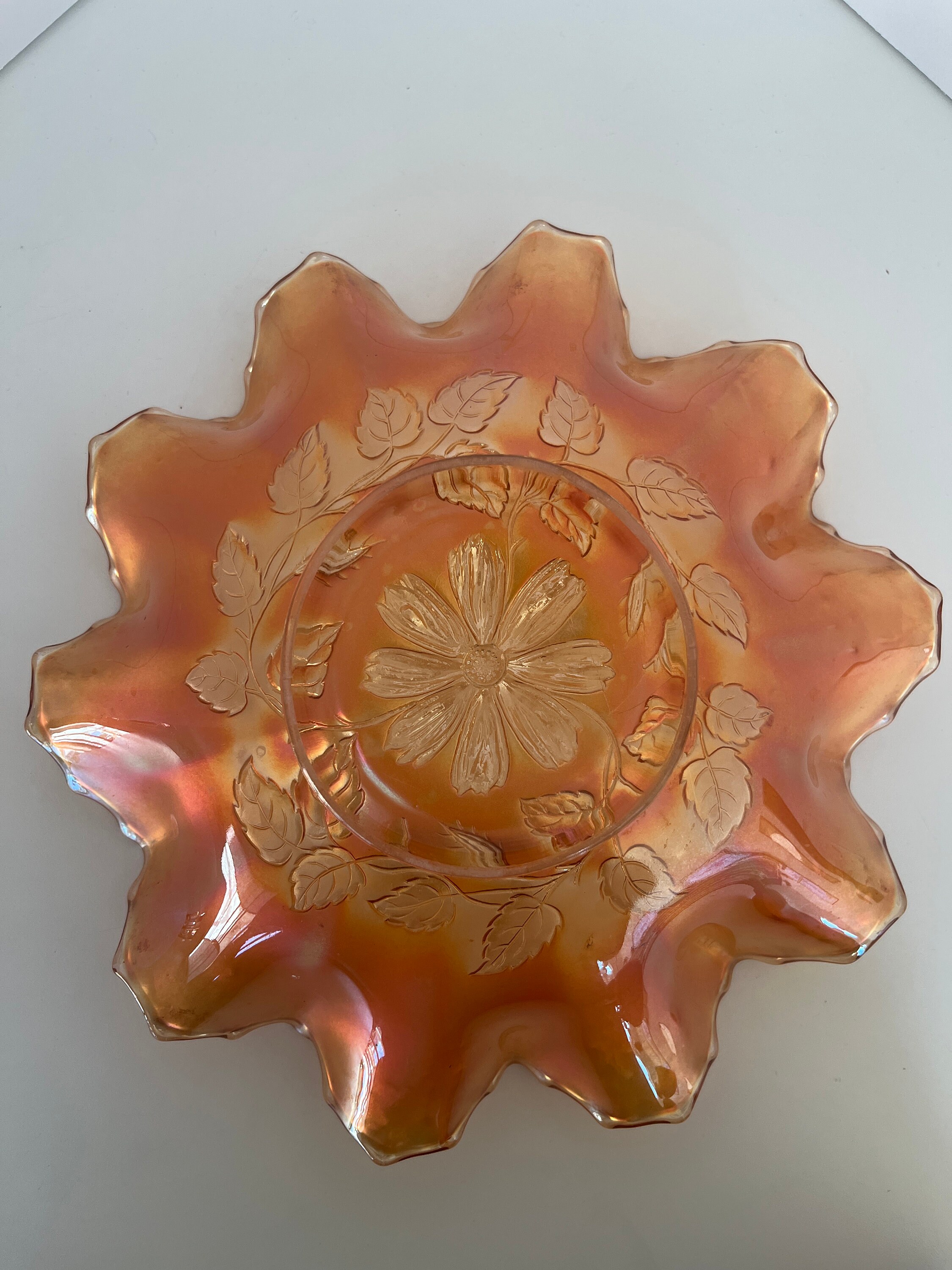 Marigold Iridescent Carnival Glass 9cosmos Variant by Dugan-eight ...