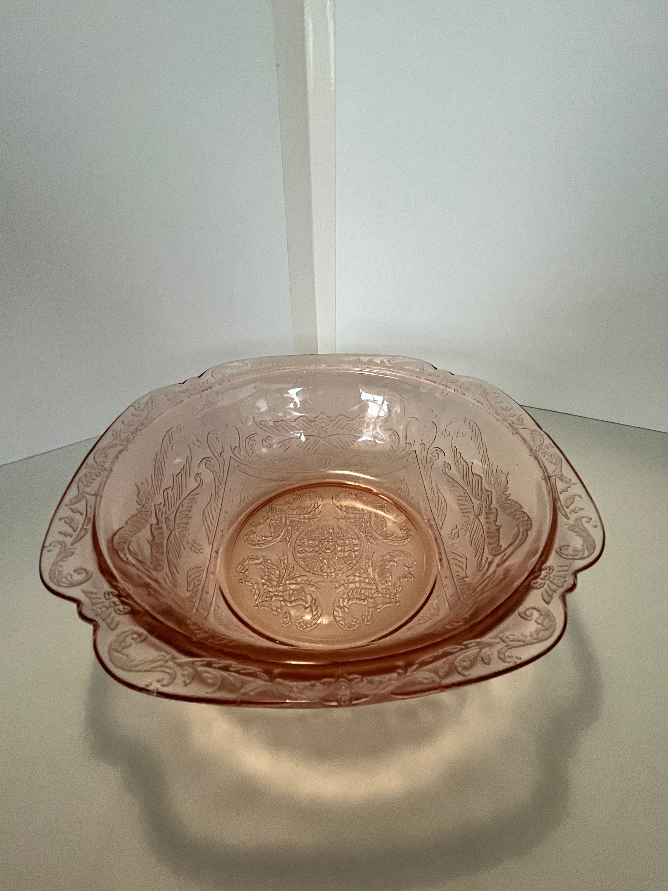 Large and Deep Pink Depression Glass Bowl in the Madrid Pattern by ...