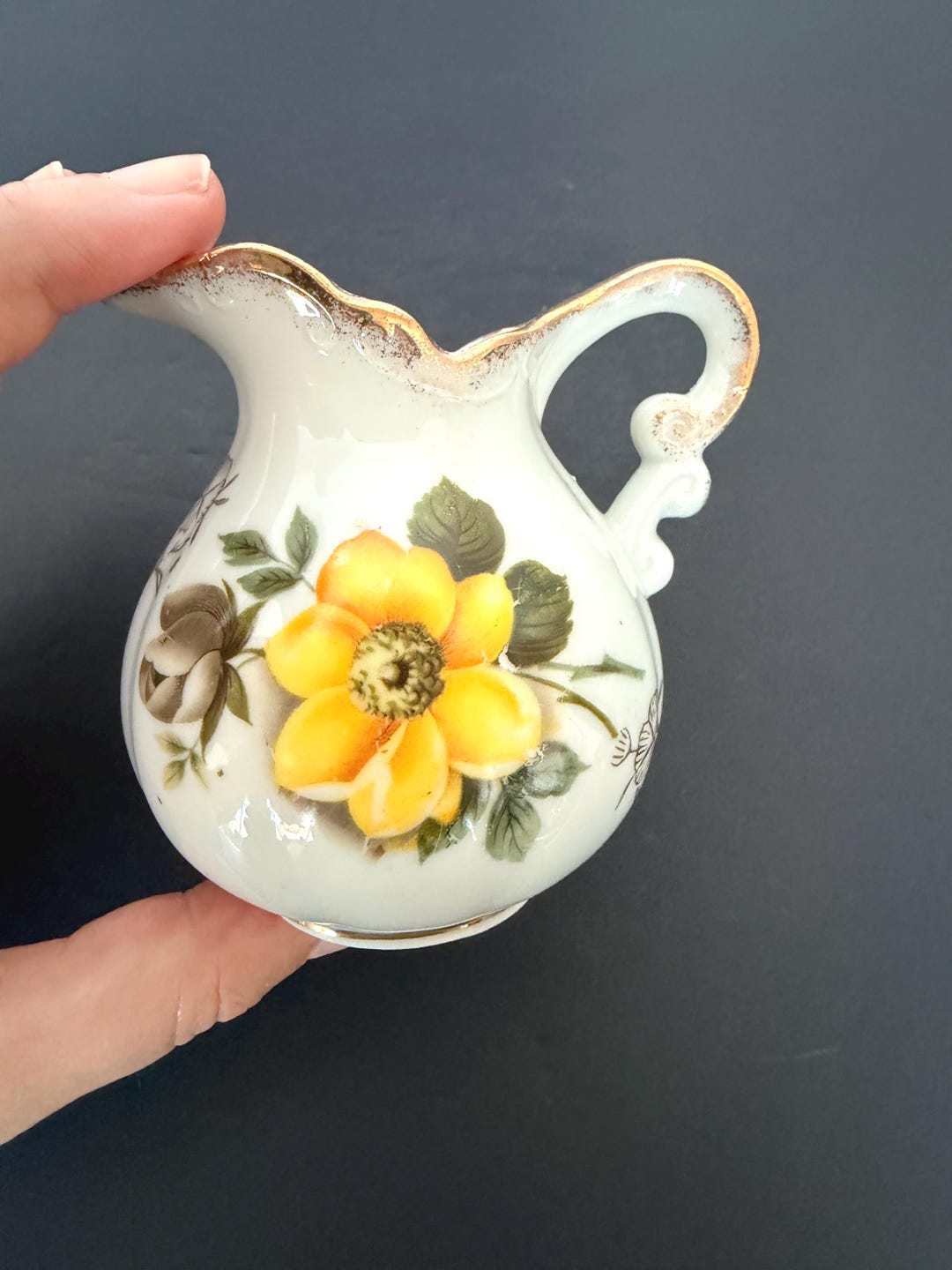Vintage Ardco Japan Small Porcelain Creamer With Yellow Flowers and ...