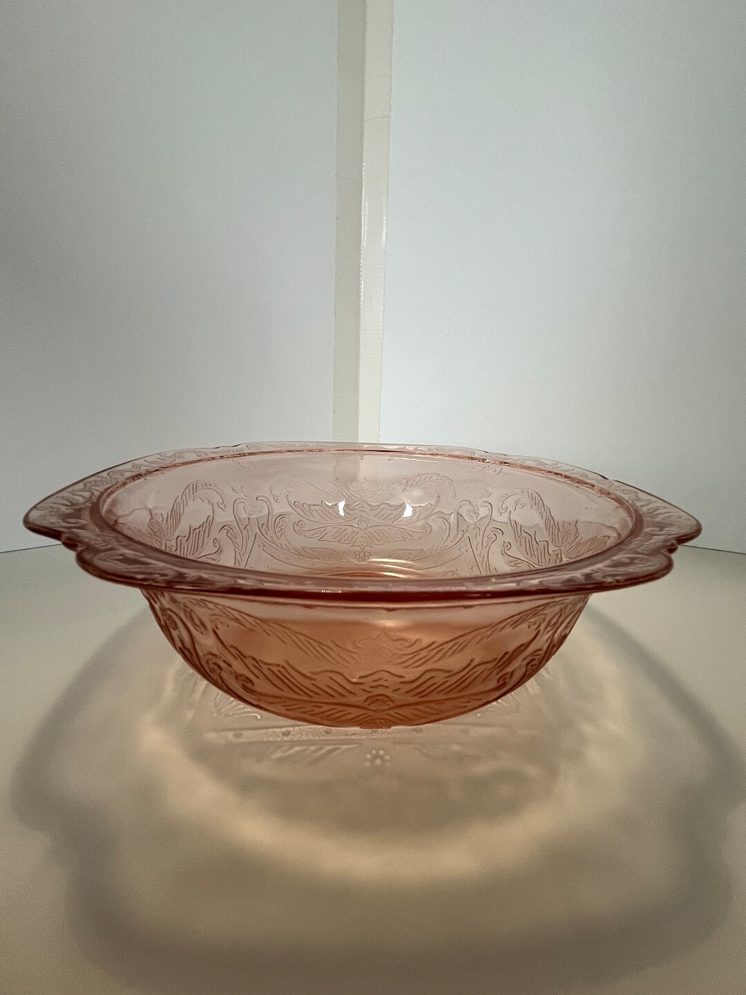 Large and Deep Pink Depression Glass Bowl in the Madrid Pattern by ...