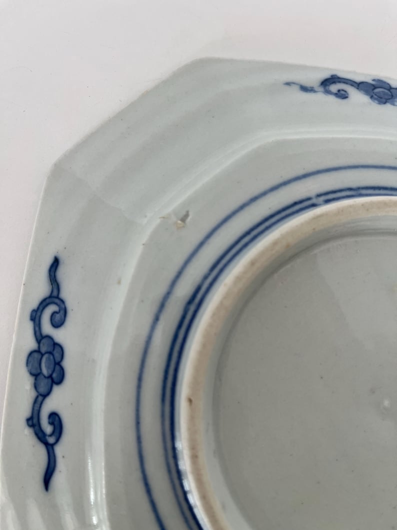 Vintage Blue & White Octagon Plate/asian Oriental Design/antique ...
