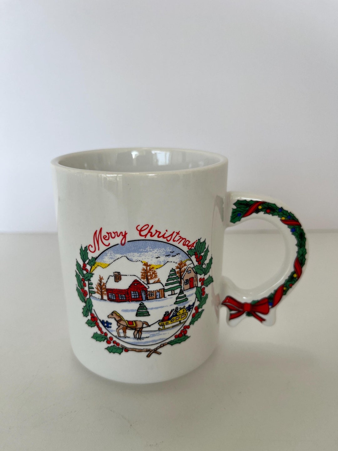 Vintage Christmas Mug With Wreath-shaped 3D Style Handle/retro ...