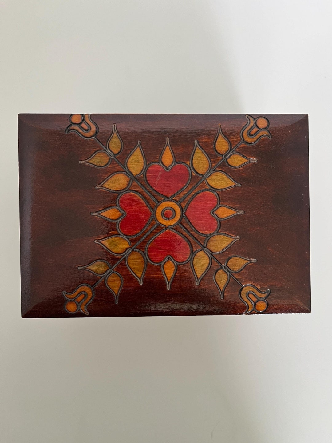 Vintage Polish Folk Art Hand Carved Ornate Wooden Box With Red Heart ...