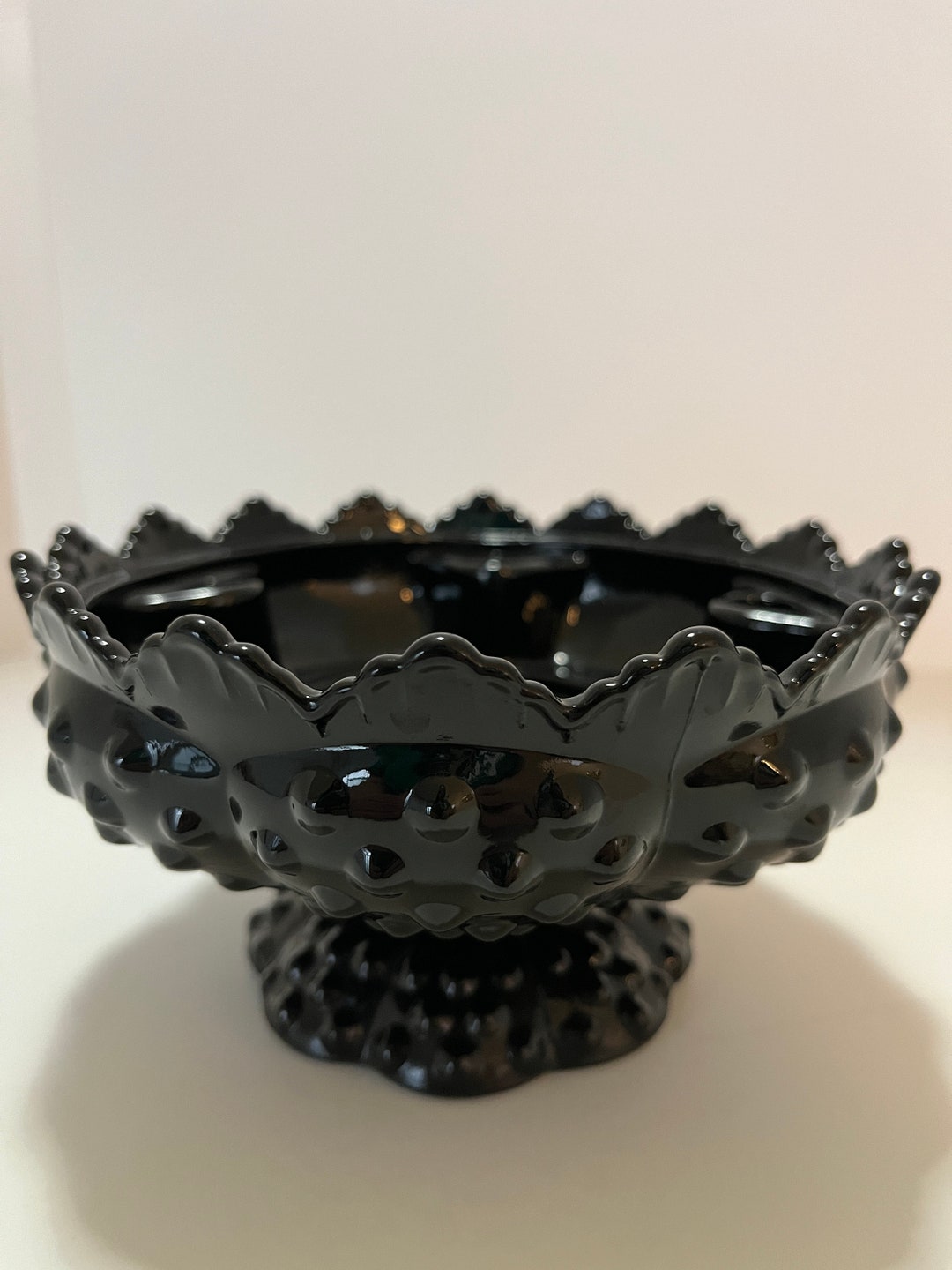 FENTON Black Glass Hobnail Footed Taper Candle Holder/rare/vintage ...
