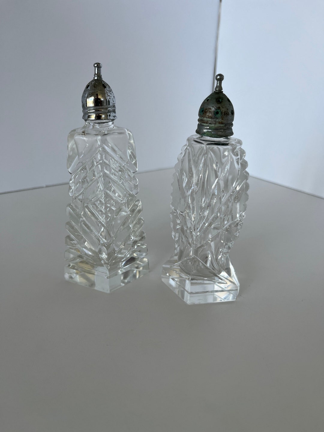 Vintage Crystal Salt & Pepper Shakers/vintage Crystal Cut Glass ...