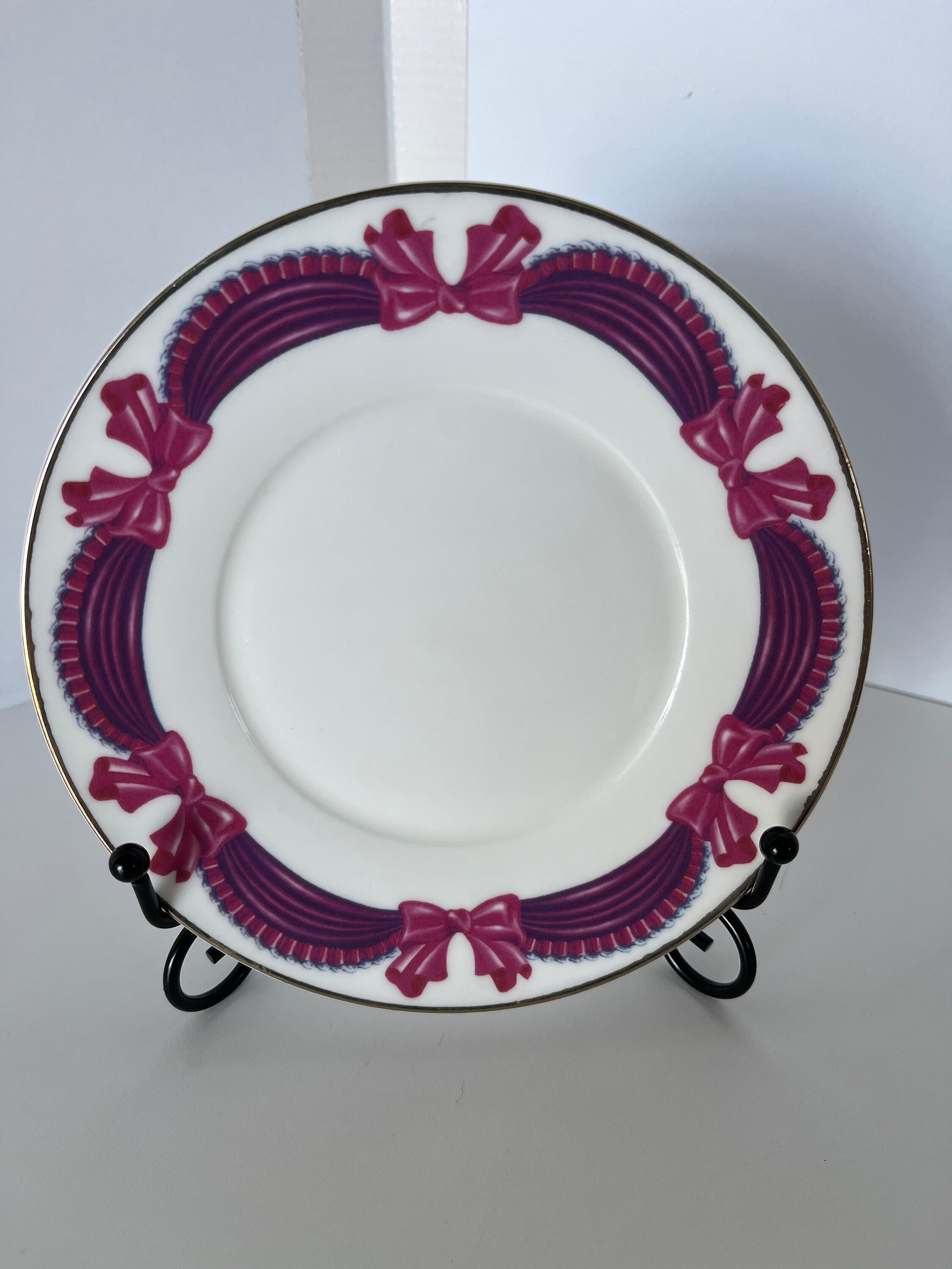 Vintage Teleflora Pink Bow and Gold Trim Saucer Plate/vintage Dishware ...