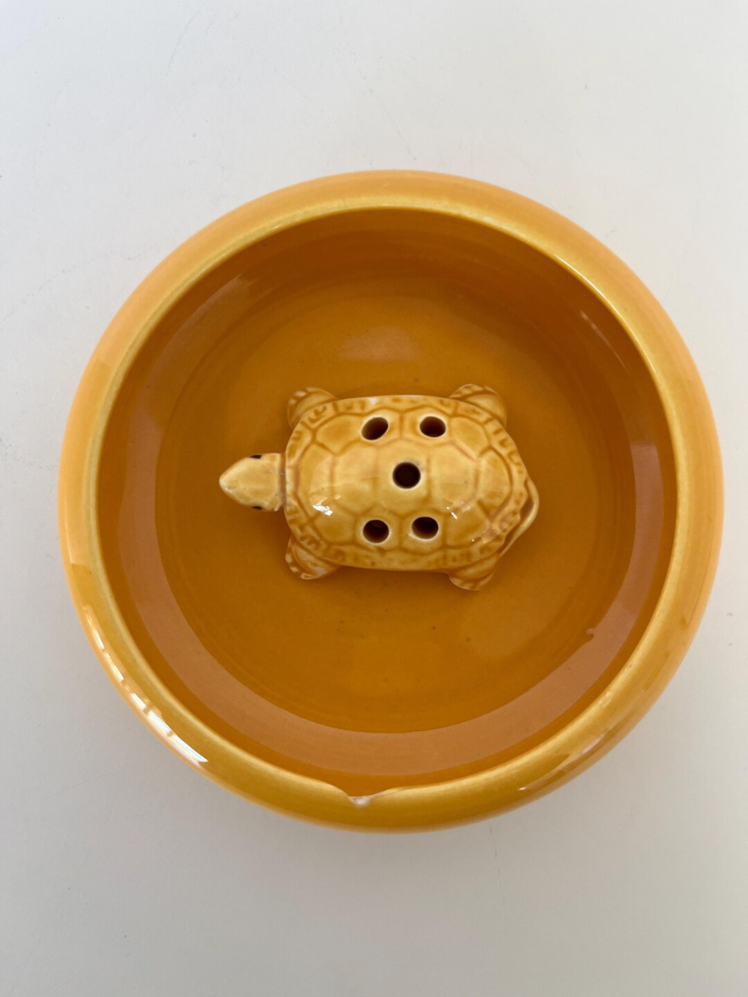 Vintage Ceramic Yellow Turtle Flower Frog Bowl/5 Hole Flower Frog/art ...