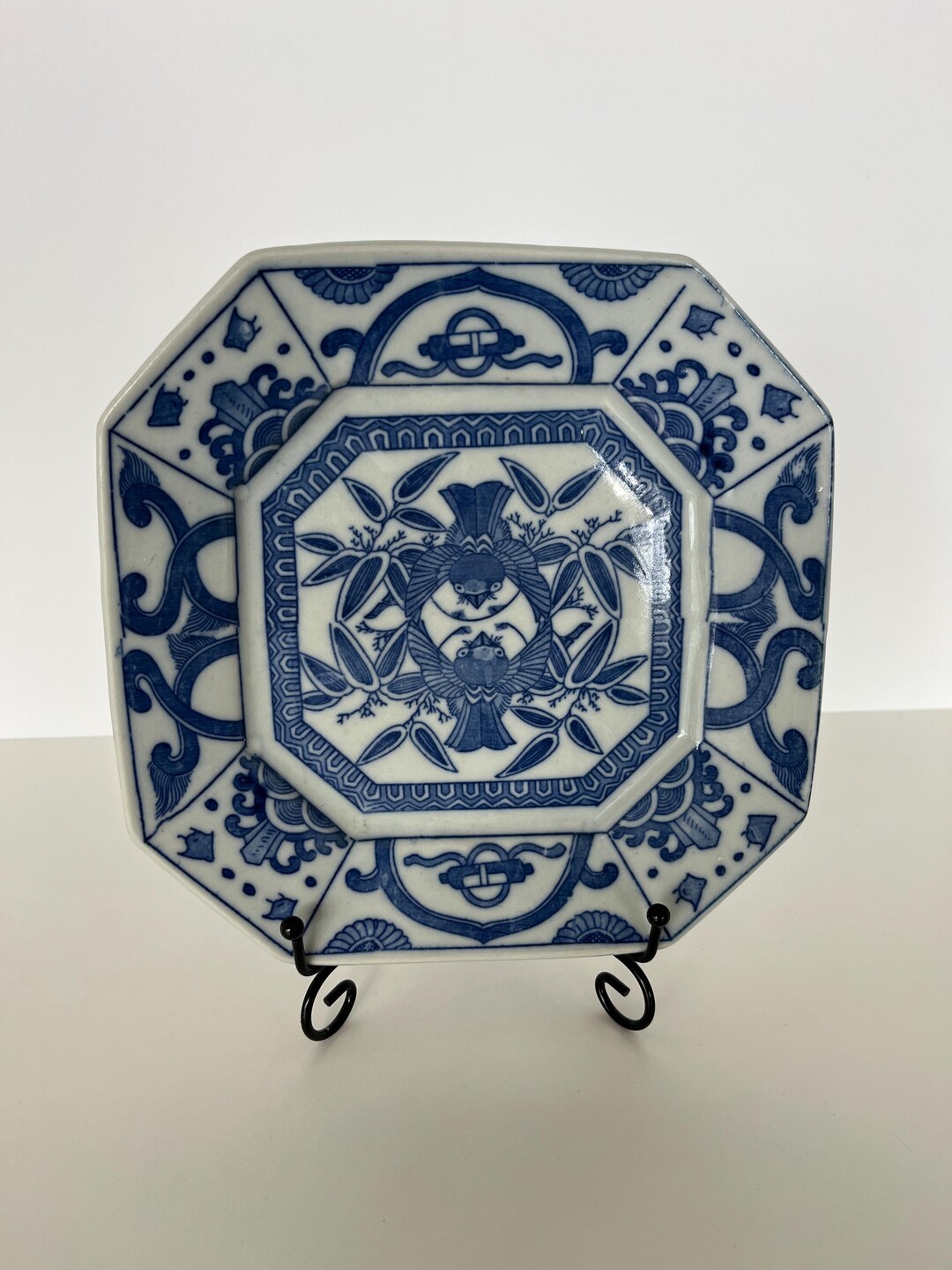 Vintage Blue & White Octagon Plate/asian Oriental Design/antique ...