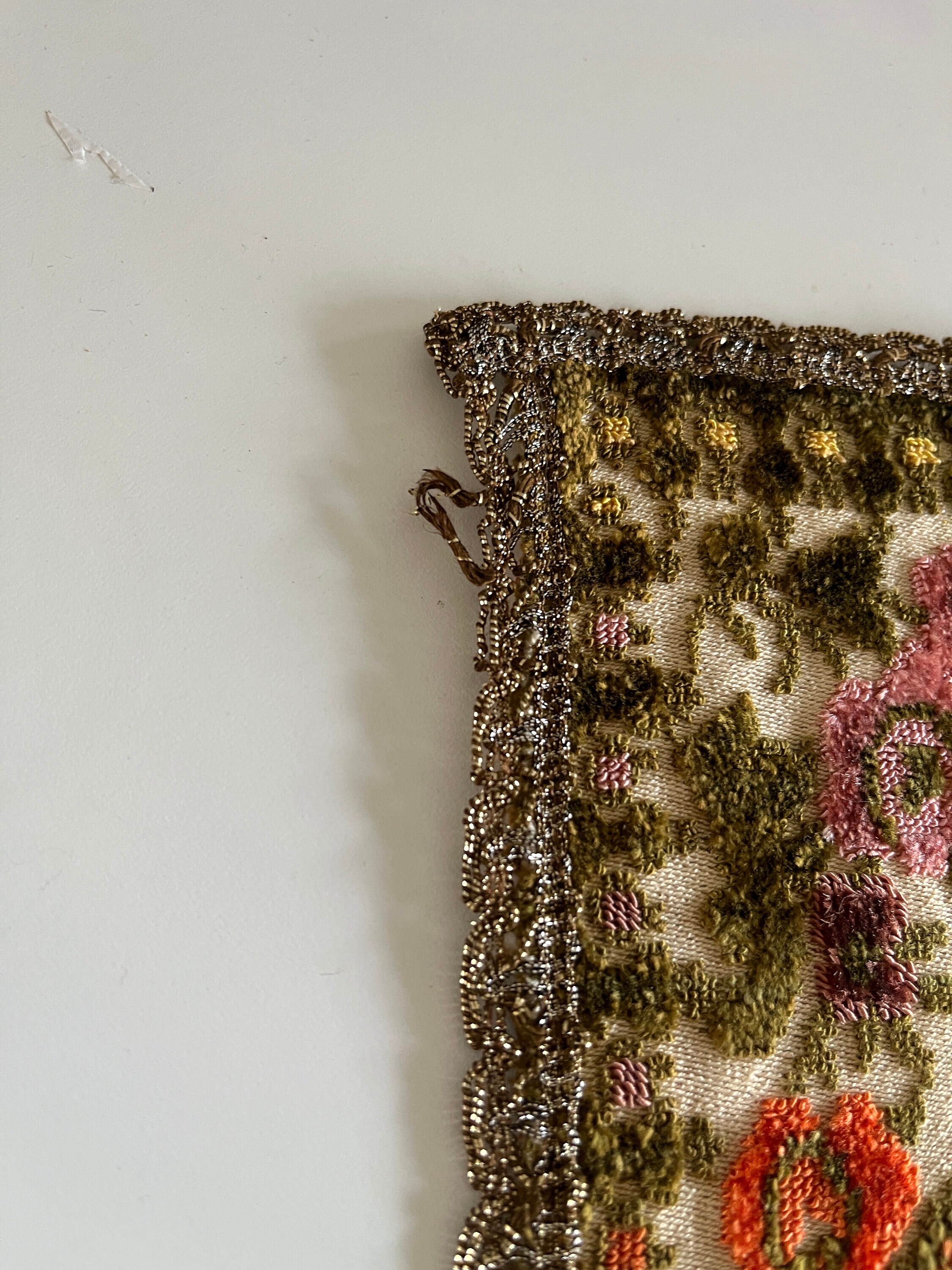 Vintage Velvet Flower Brocade Table Linen Metallic Edge/1970s Dresser ...