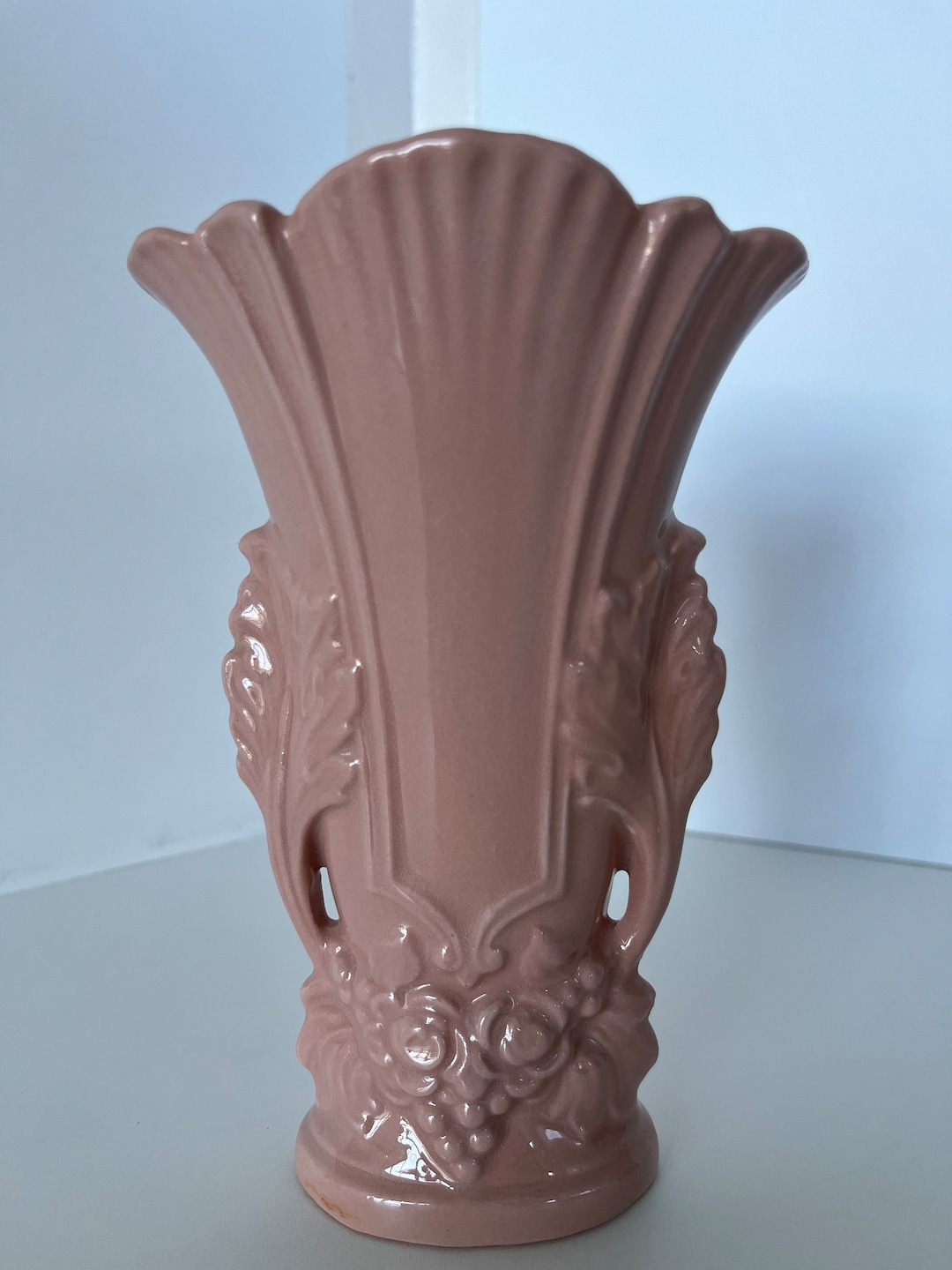 Vintage Art Deco Pink Pottery Flared Rim Flower Vase/tulip Shaped/pink ...