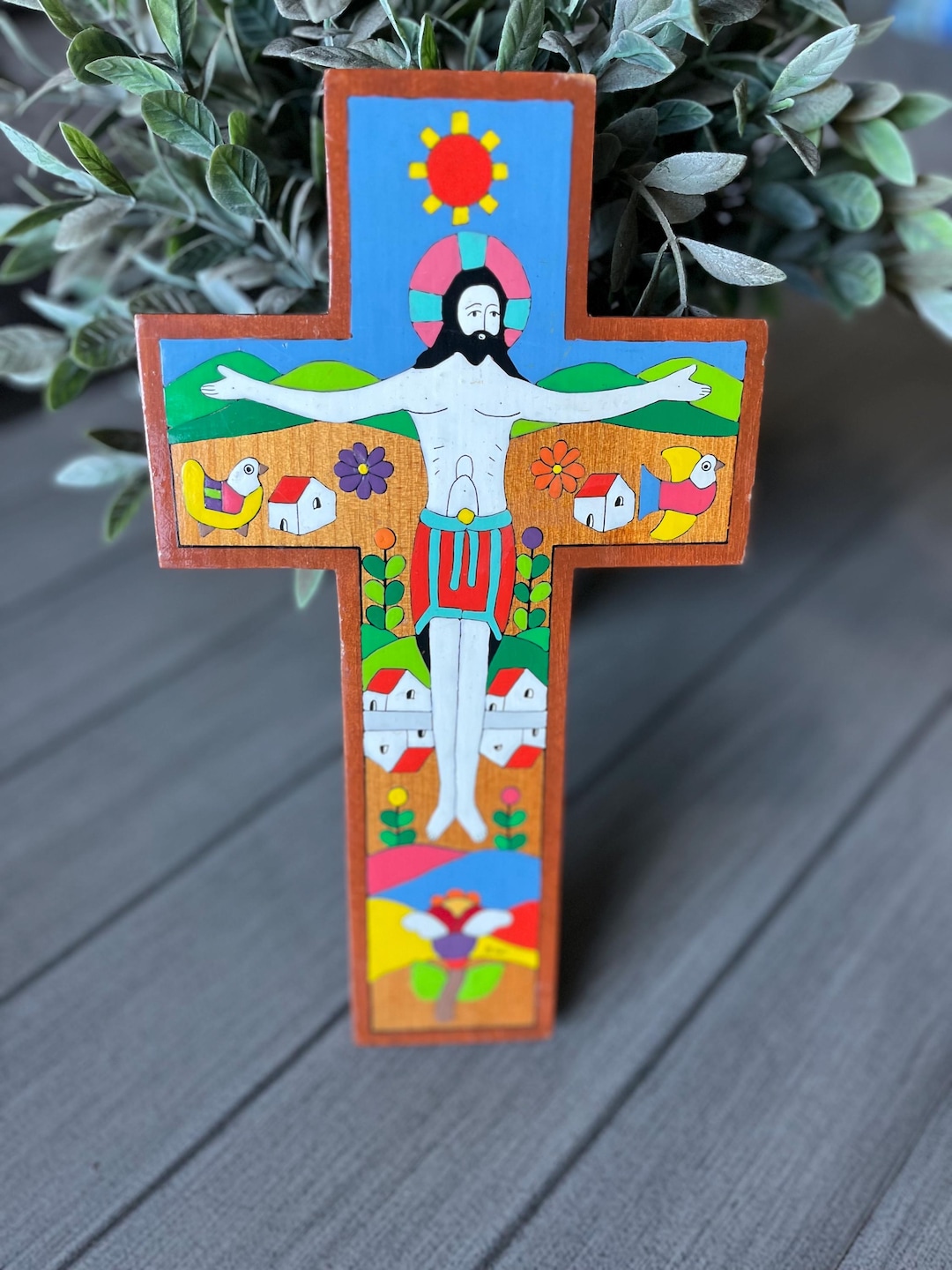 Crucifix Religious Colorful Hand Painted Cross Wood Cross Jesus Christ ...