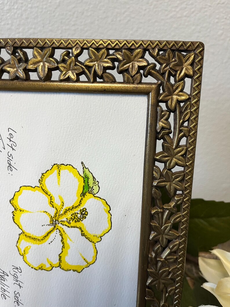 Picture Frame Brass Gold Toned Metal Frame Floral Design Desktop Gold ...