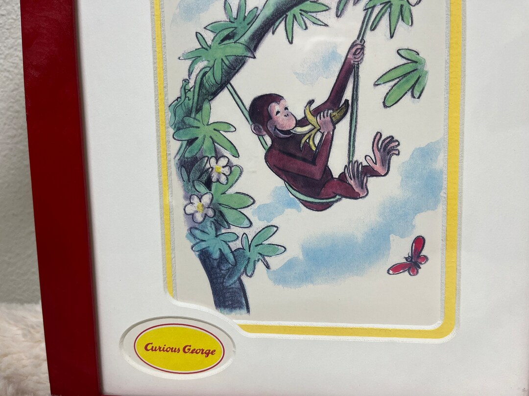 Curious George Red Framed Matted Art by Margaret Rey Vintage Rare Find ...