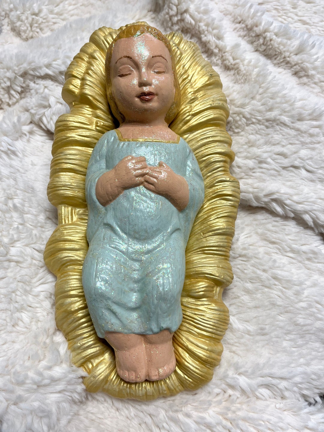 Baby Jesus Ceramic Christmas Nativity Large Manger Centerpiece 12 Hand ...