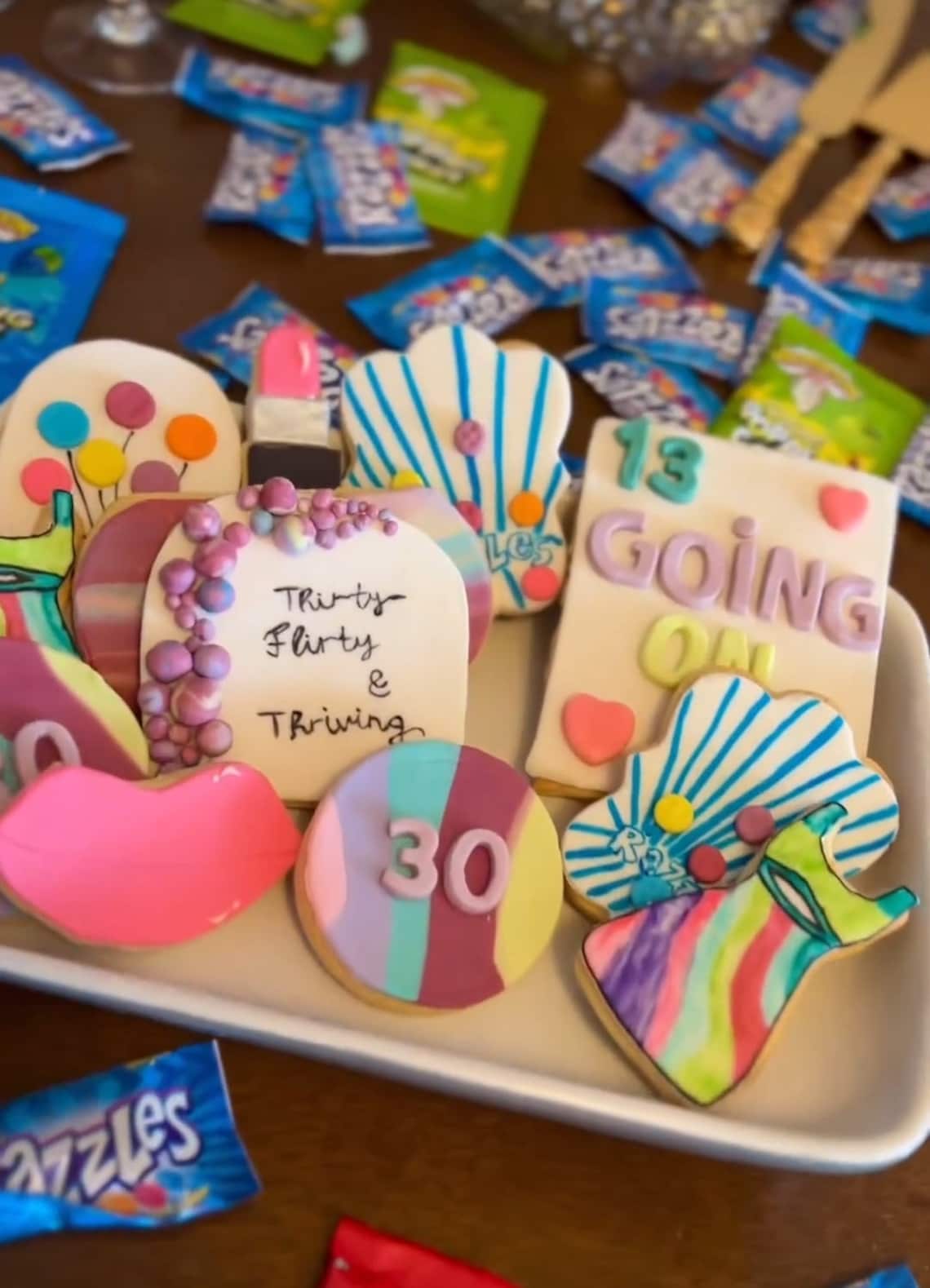 Custom 30th Birthday Sugar Cookies, Thirty Flirty and Thriving Cookies ...