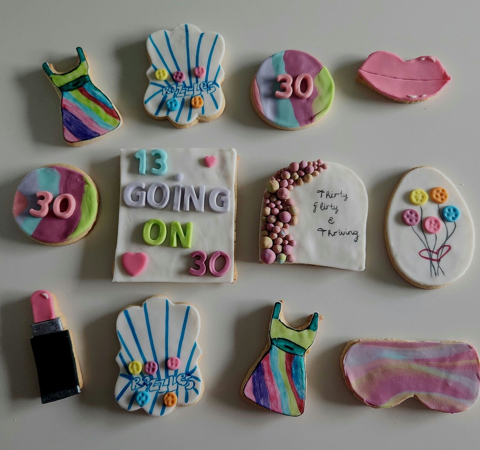 Custom 30th Birthday Sugar Cookies, Thirty Flirty and Thriving Cookies ...