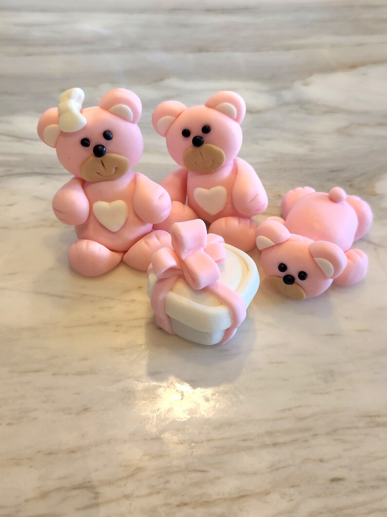 Pink Teddy Bear Fondant Cake Topper, Baby Shower Cake Topper, First ...