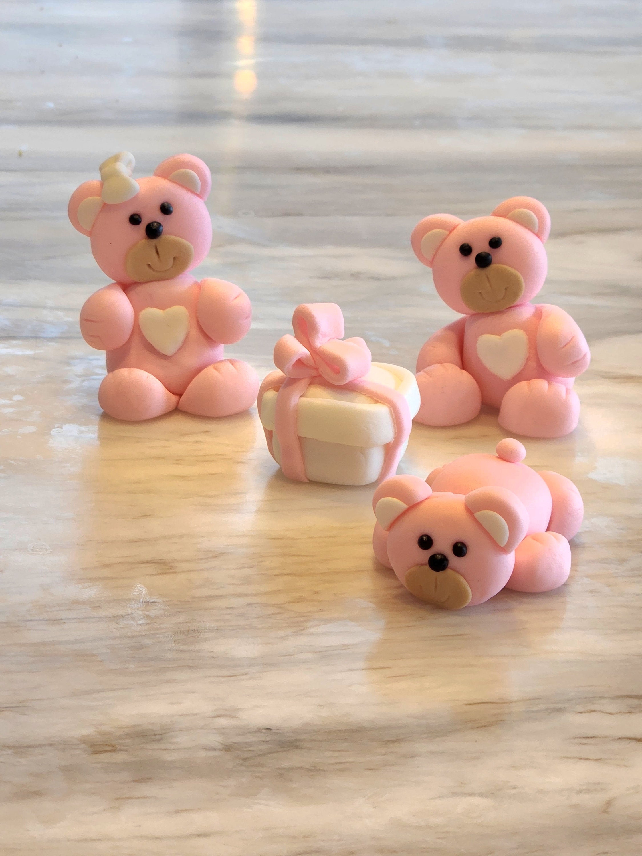 Pink Teddy Bear Fondant Cake Topper, Baby Shower Cake Topper, First ...