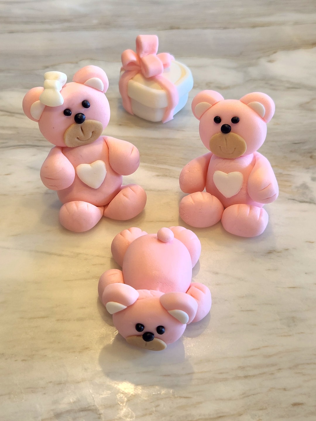 Pink Teddy Bear Fondant Cake Topper, Baby Shower Cake Topper, First ...