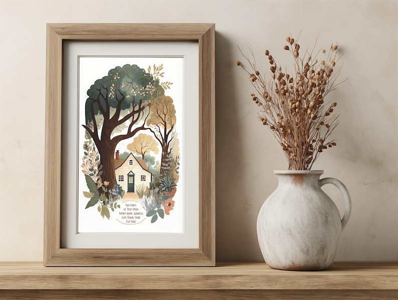 Cottage Art Print With Personalized Text, Custom Home Wall Decor ...