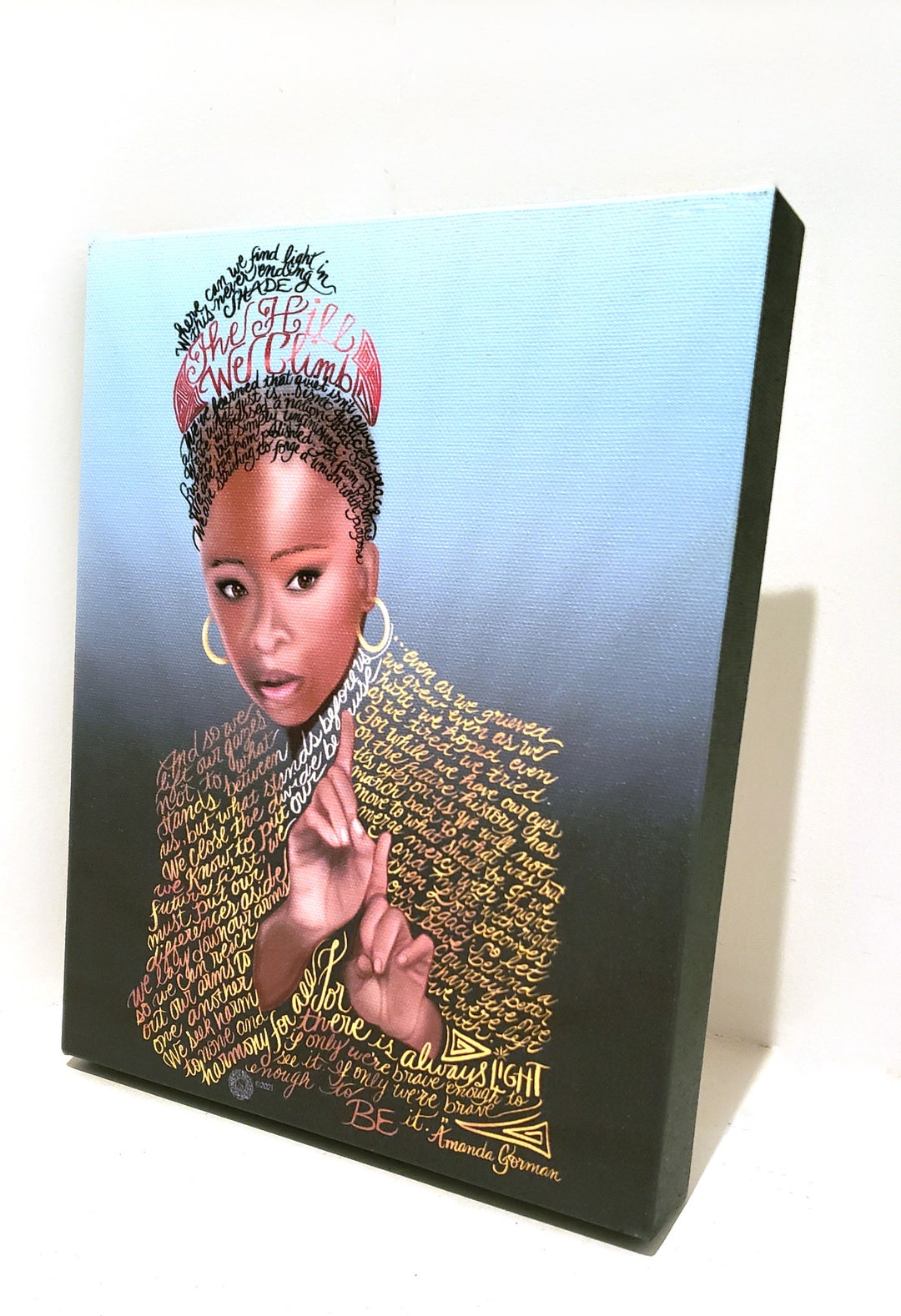 Amanda Gorman Portrait Quotes the Hill We Climb Canvas, Be the Light ...