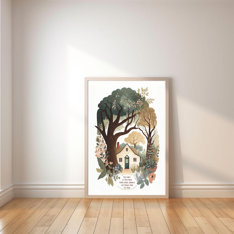 Cottage Art Print With Personalized Text, Custom Home Wall Decor ...