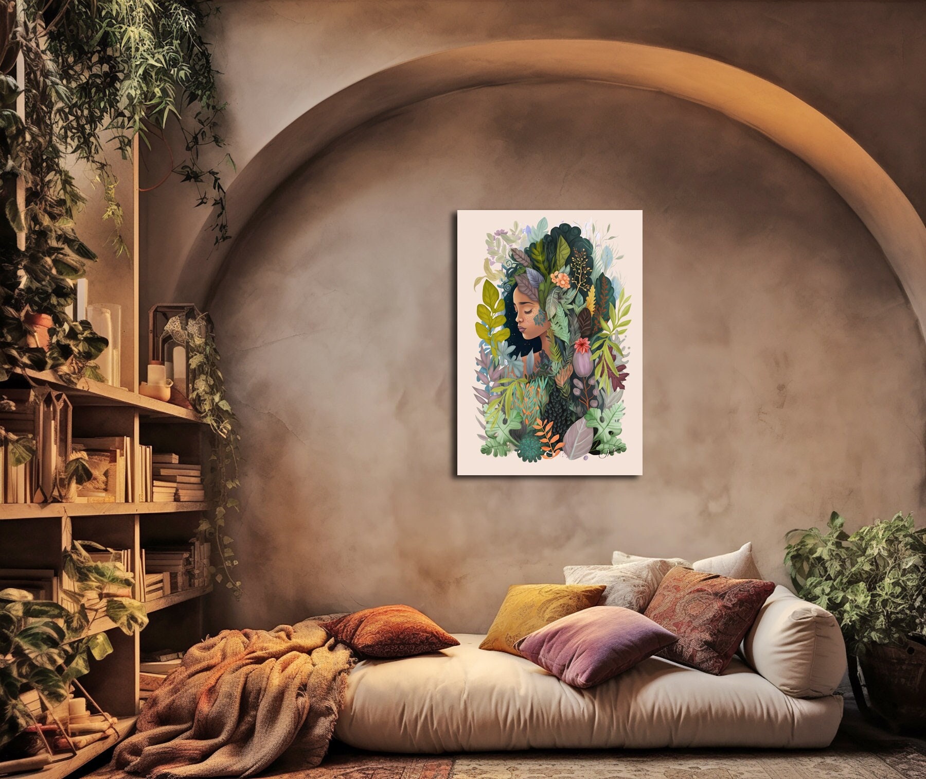 Canvas Botanical Woman Portrait, Modern Art, Floral Feminist Wall Art ...