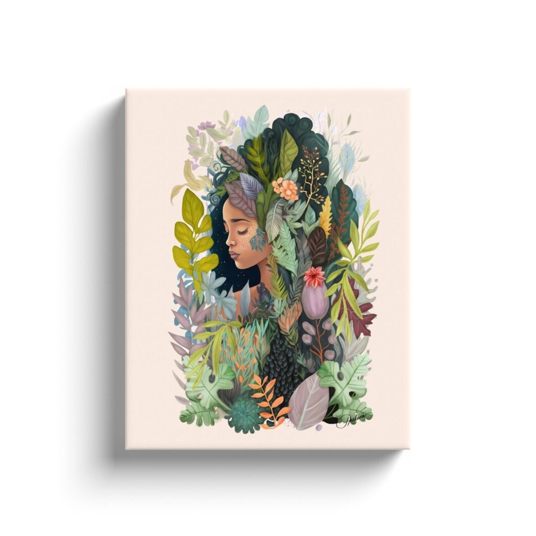Canvas Botanical Woman Portrait, Modern Art, Floral Feminist Wall Art ...