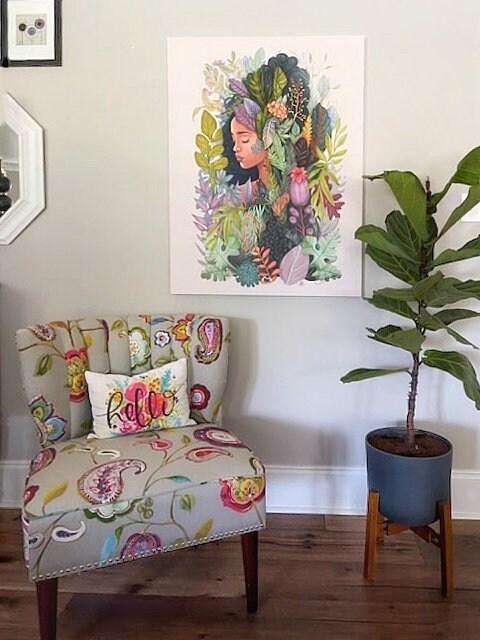 Canvas Botanical Woman Portrait, Modern Art, Floral Feminist Wall Art ...