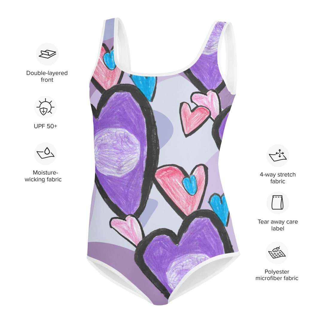 Youth Swimsuit the Heart Swimsuit Design is a Hand-drawn Illustration ...
