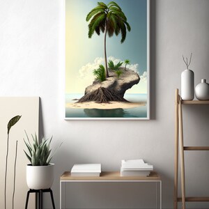 Tall Single Palm Tree on a Deserted Island Surrounded by Ocean - Etsy