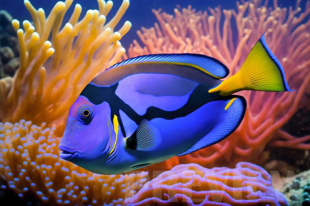 Blue Surgeonfish - Digital Art Print for Digital TV Frames Wallpaper Printable - Dory - Etsy