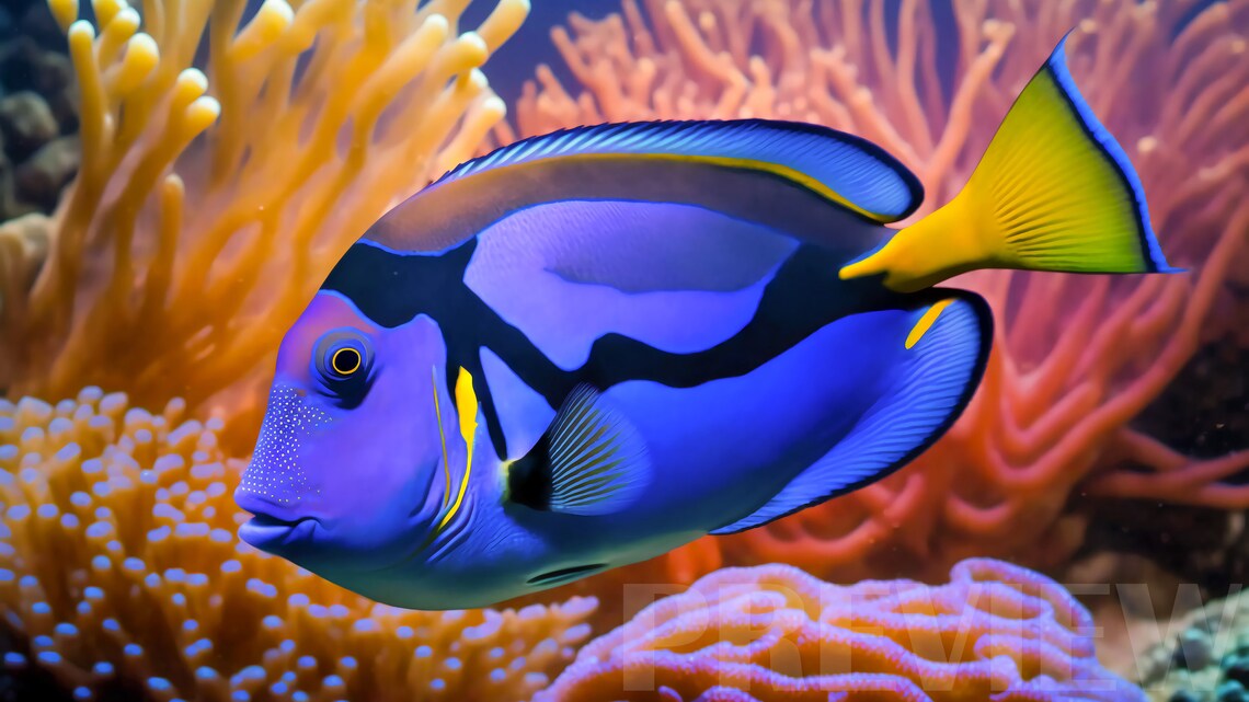 Blue Surgeonfish - Digital Art Print for Digital TV Frames Wallpaper ...