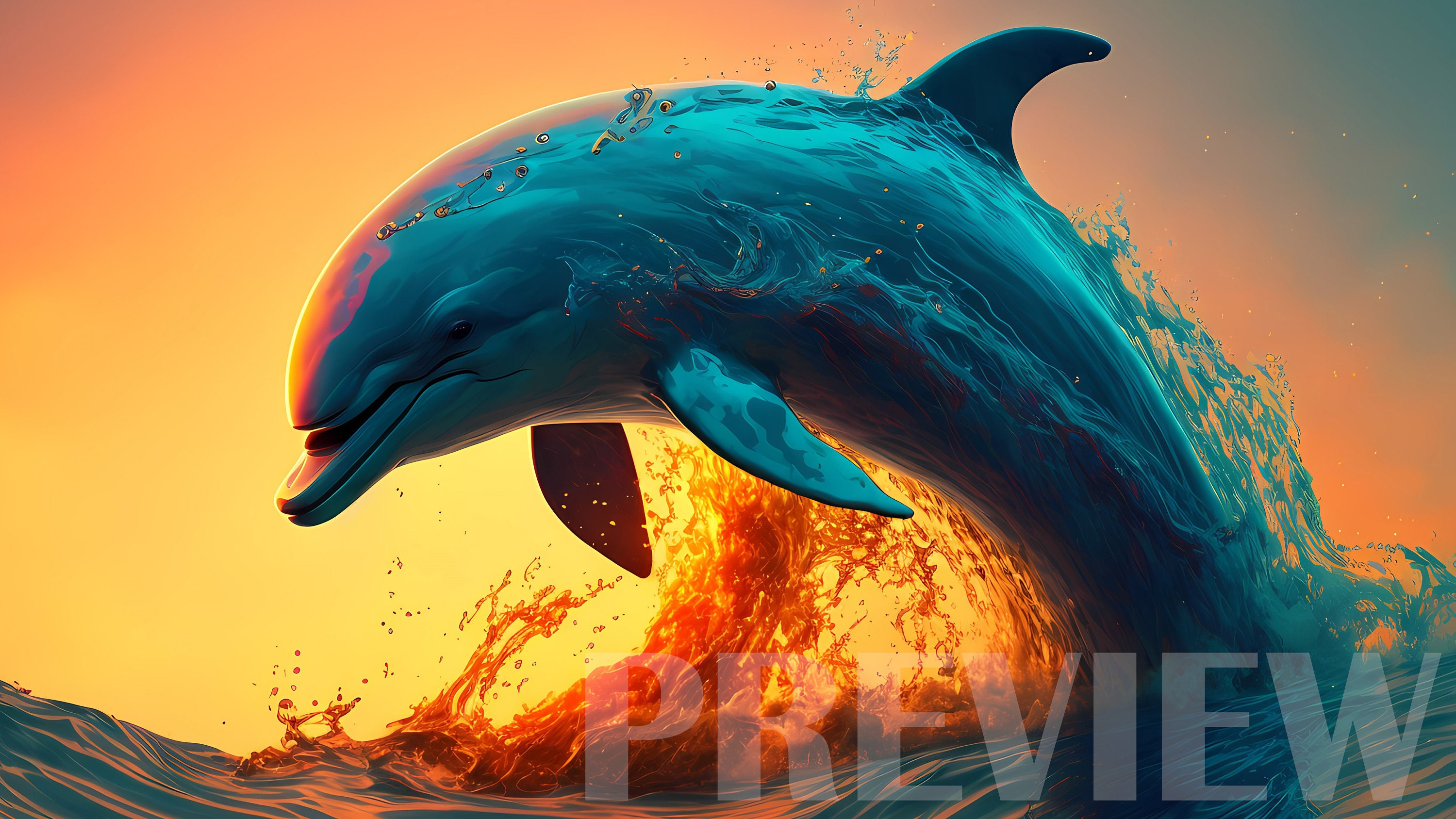 4K Melting Dolphin Sunset - Digital Art Print for Digital TV Frames ...